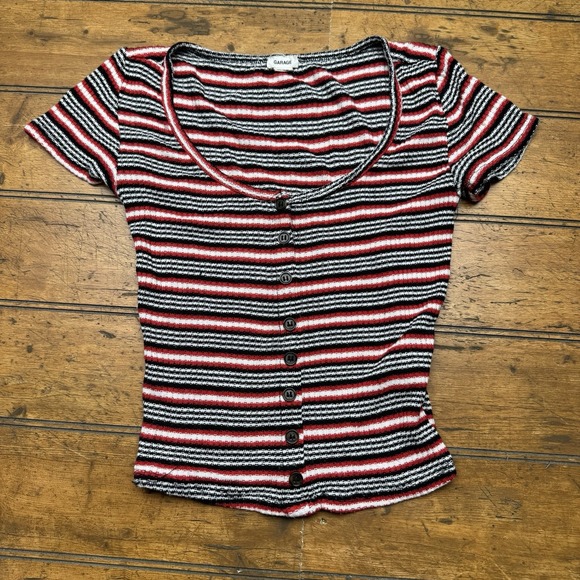 Garage | Tops | Garage Ribbed Striped Red Black White Short Sleeve ...
